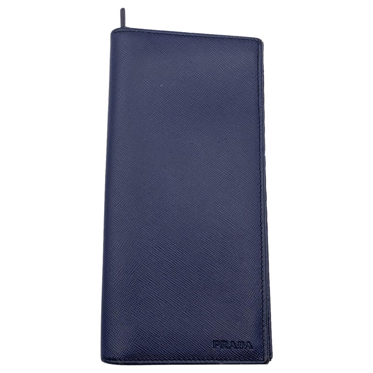 Prada Blue Saffiano Leather Bifold Rectangular Long Wallet For Sale at 1stDibs