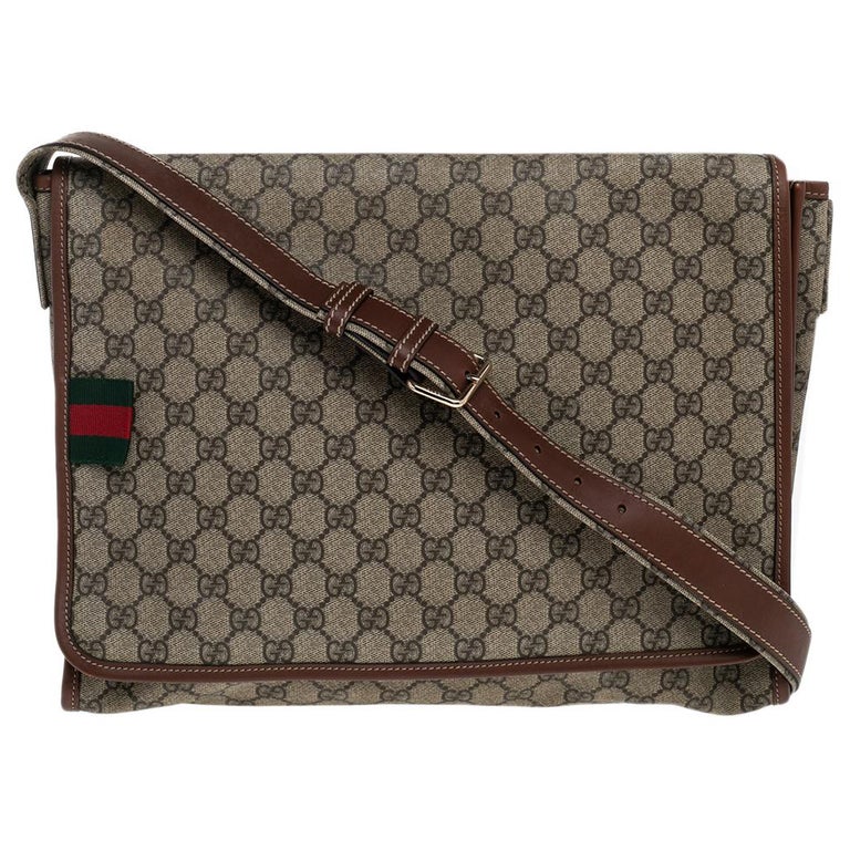 Gucci Beige/Brown GG Supreme Canvas and Leather Web Messenger Bag at ...