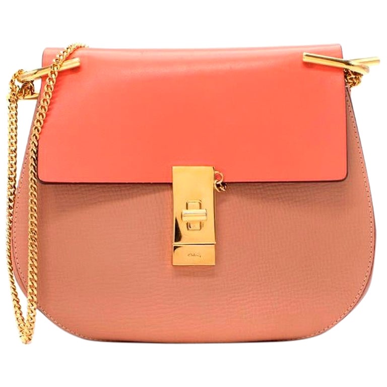 Chloe Medium Drew Bicolour Pink and Coral Grained Leather Crossbody Bag ...