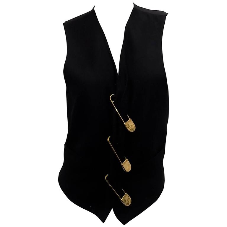 Moschino" I beleive in Punk chic" Vintage black vest with Large safety ...