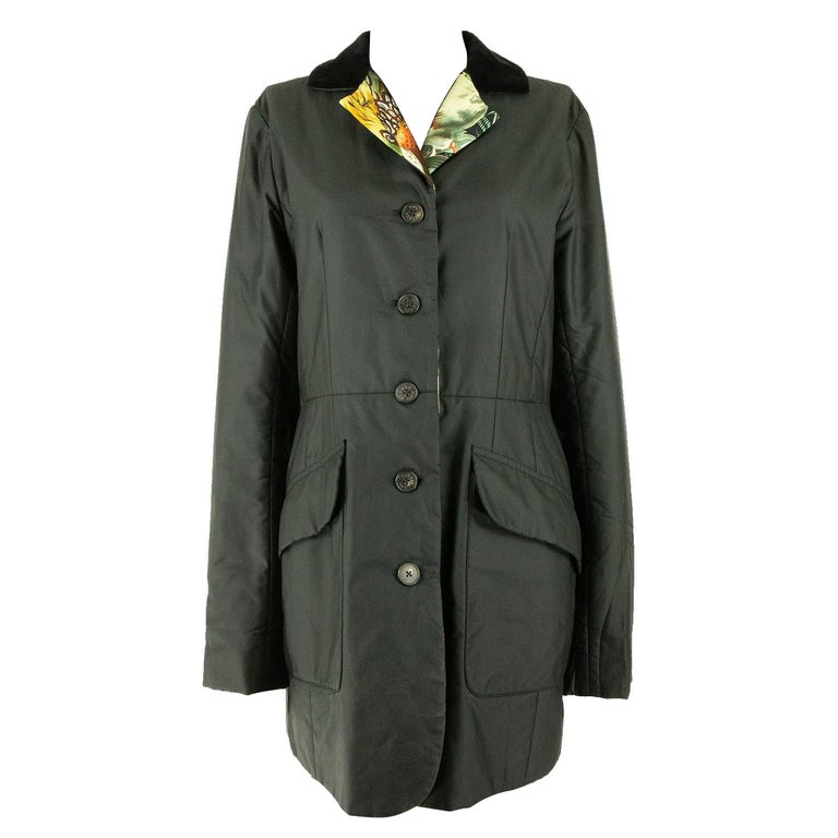 Hermès Black Jacket With Printed Lining For Sale at 1stDibs