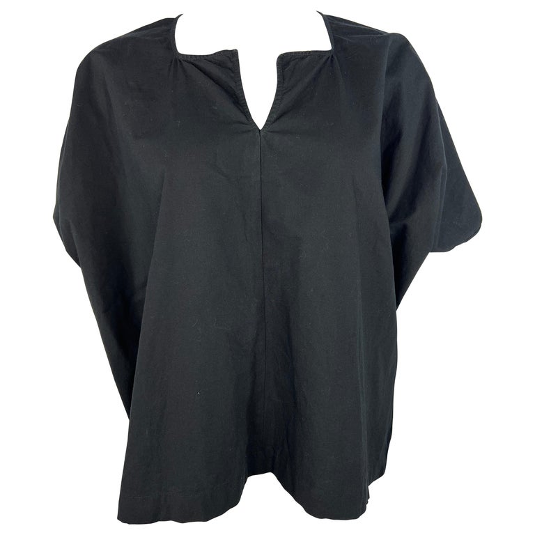 Smock Black Cotton Top Blouse For Sale at 1stDibs