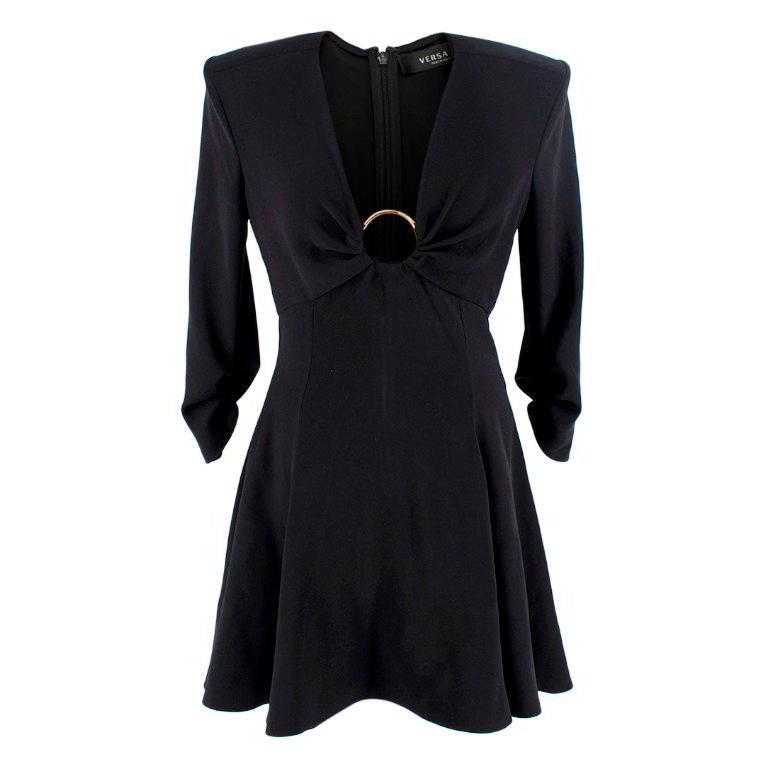 Versace Black Deep V Structured Shoulder Mini Dress For Sale at 1stDibs