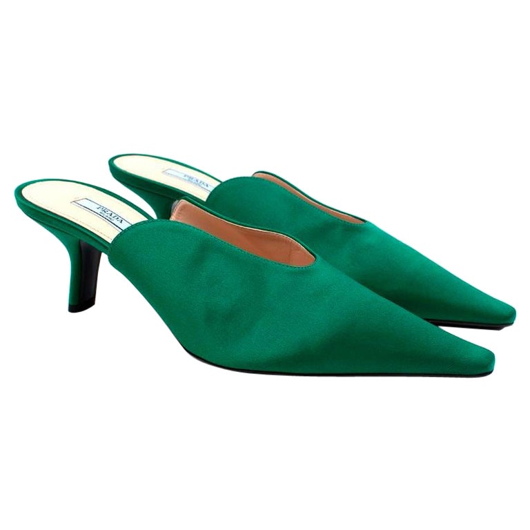 Prada Emerald Green Satin Heeled Mules - US 9.5 For Sale at 1stDibs