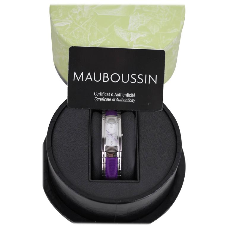 MAUBOUSSIN Stainless Steel LADY M WRIST WATCH Purple GrosGrain Bracelet ...