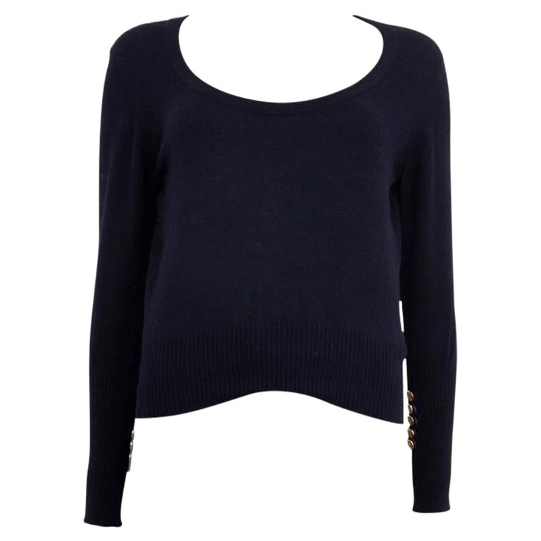 CHANEL navy blue cashmere ROUND NECK Sweater XS For Sale at 1stDibs