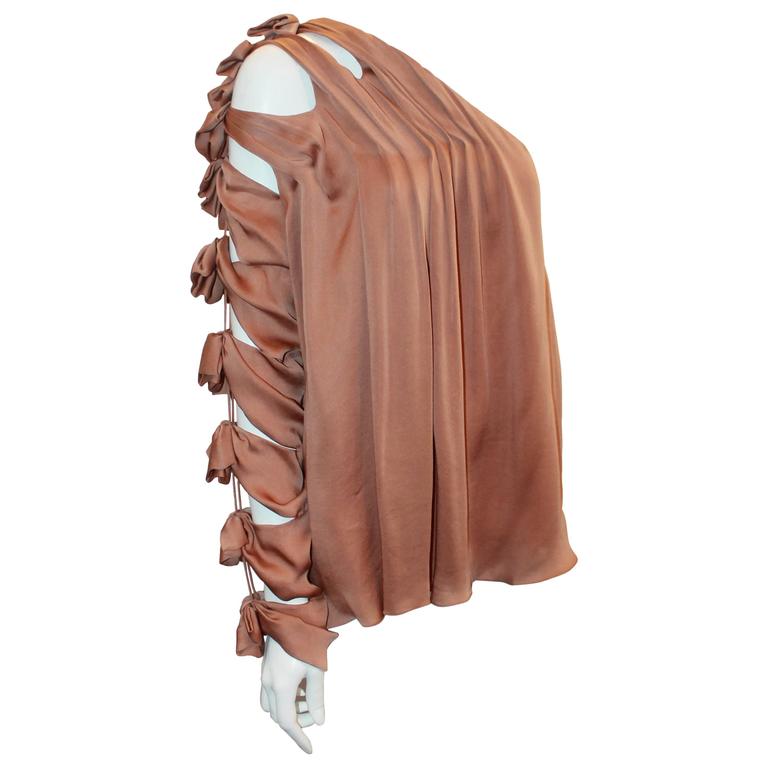 Chloe Rust Colored Silk Single Sleeve Blouse w/ Bows Down the Sleeve ...