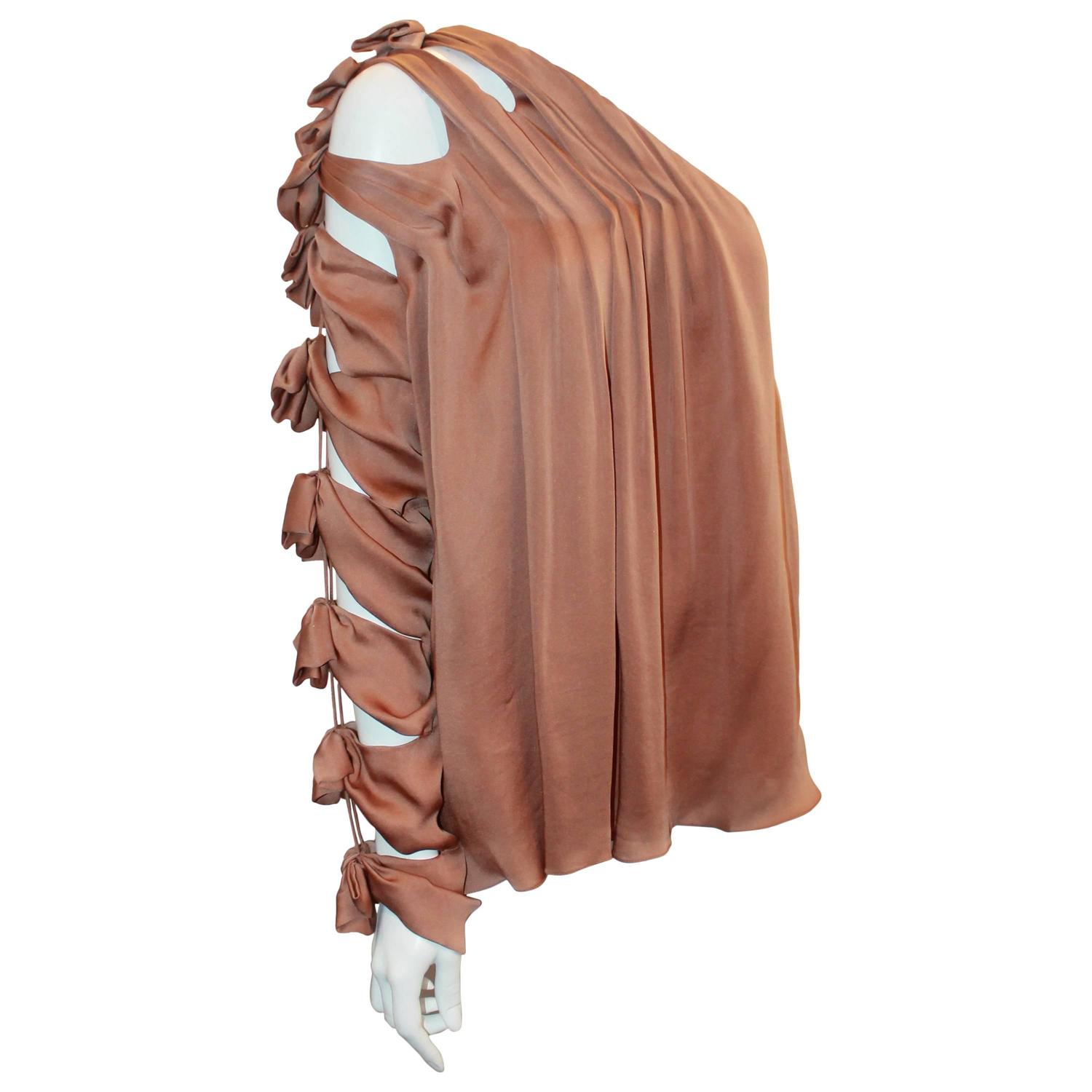 Chloe Rust Colored Silk Single Sleeve Blouse w/ Bows Down the Sleeve ...