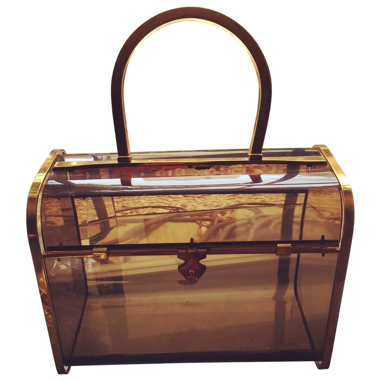 Judith Leiber Smoke Lucite and Brass Top Handle Bag/ Purse Vintage ...
