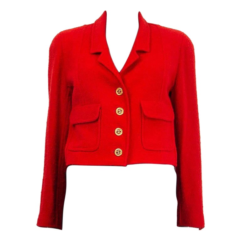 CHANEL red wool blend VINTAGE CROPPED TWEED Blazer Jacket XS - S at 1stDibs
