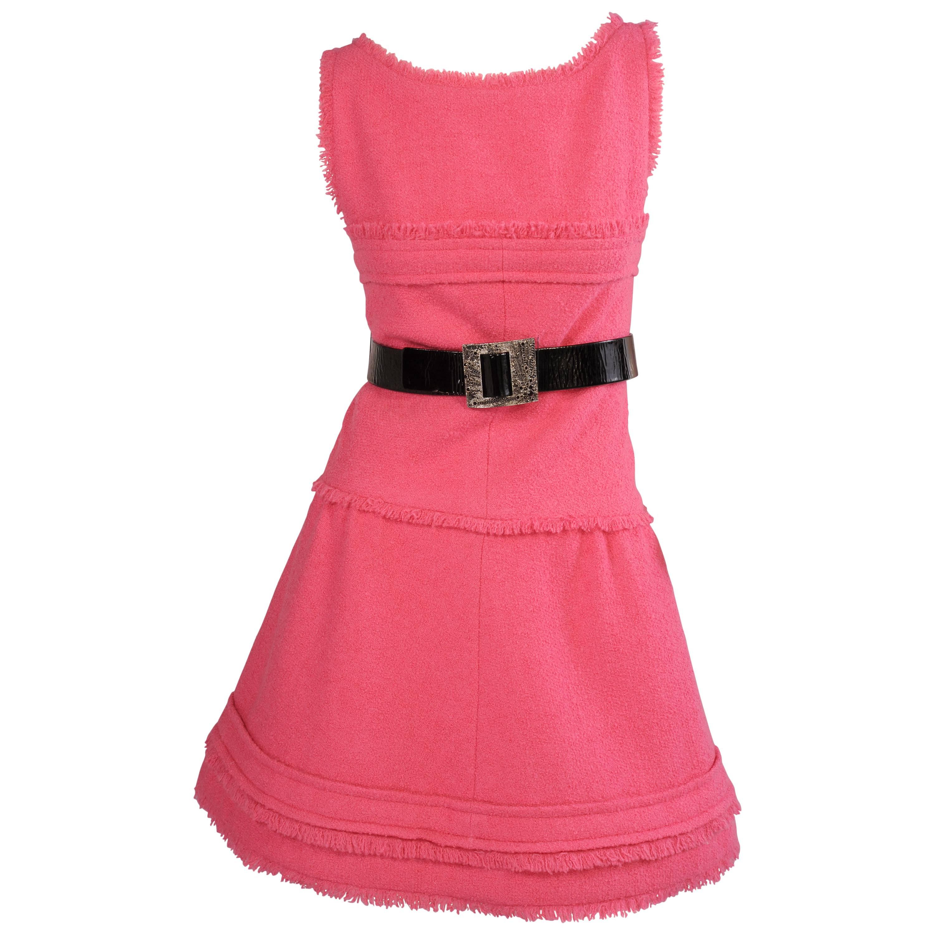 Chanel Haute Couture Pink Wool Boucle Dress at 1stDibs