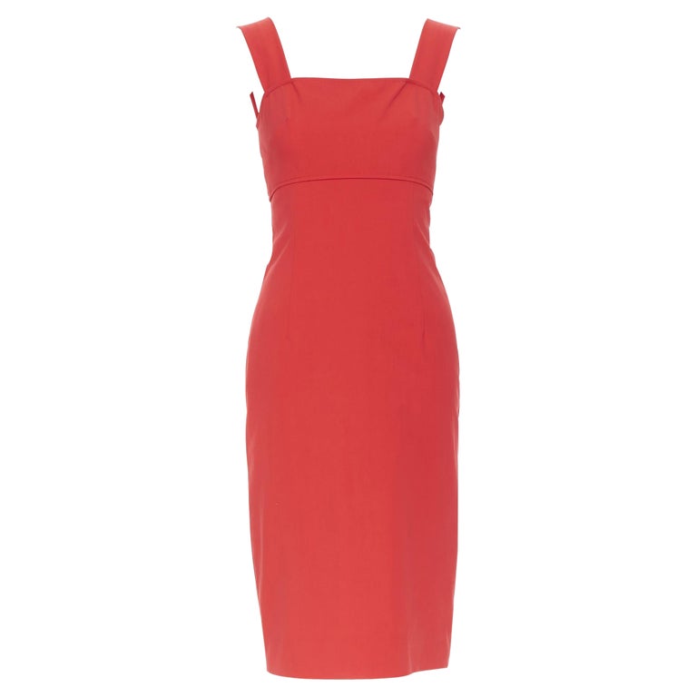 OSCAR DE LA RENTA 2018 red cotton angular neckline sheath cocktail ...