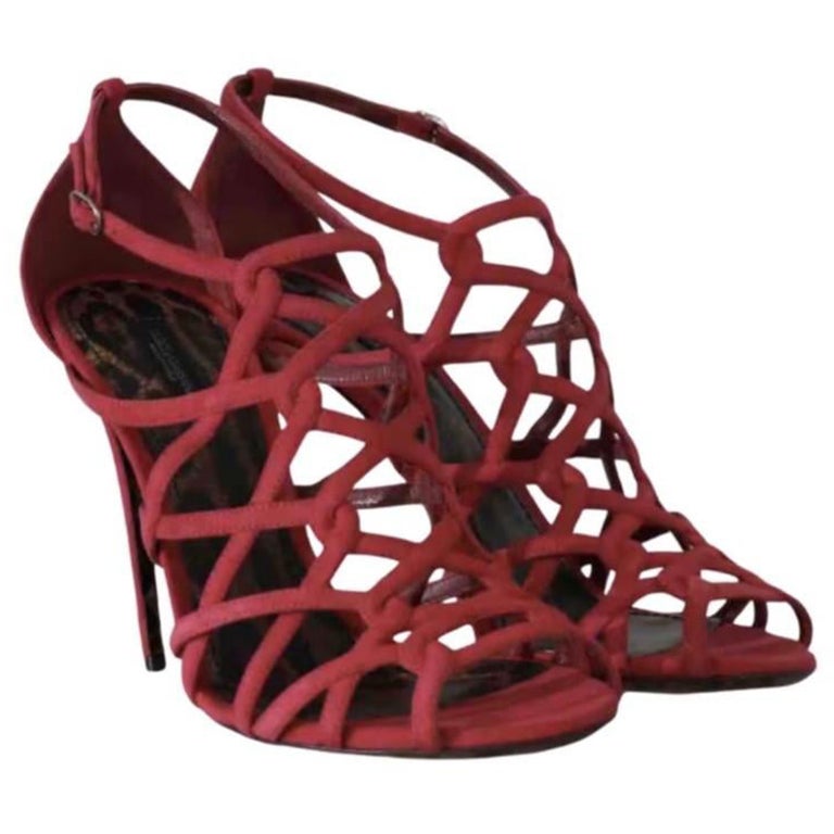 Dolce and Gabbana Red Suede Strap Sandals Shoes Heels Capra Italy With ...