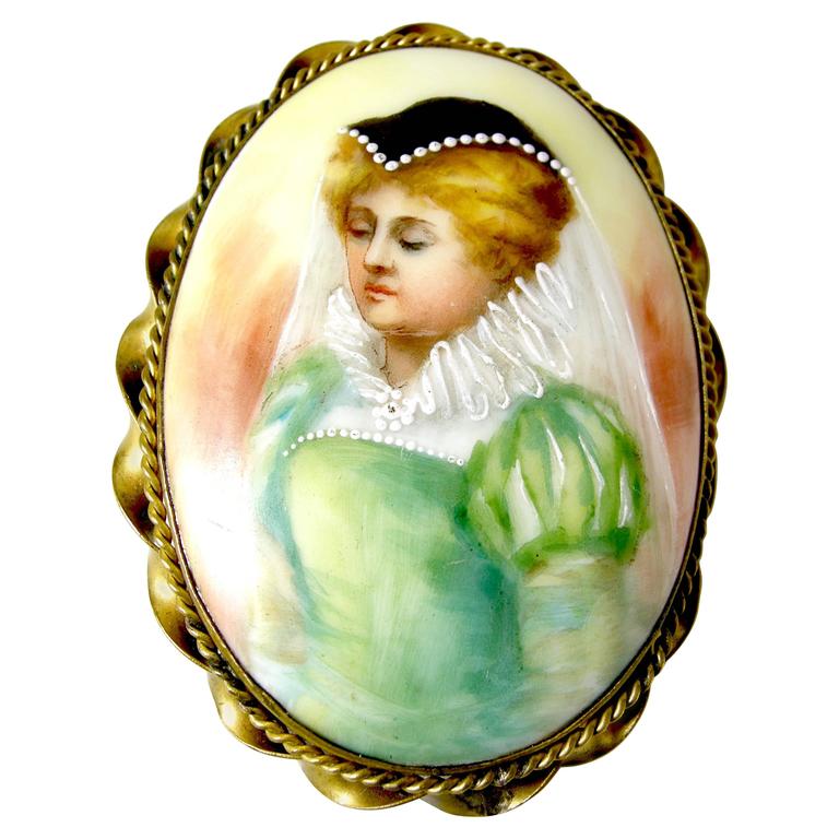 Rare Vintage Victorian Hand Painted Portrait Brooch at 1stDibs