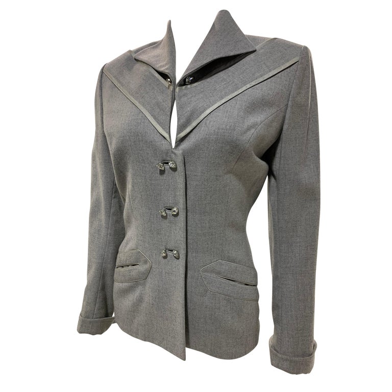 1950s Lilli Ann Gray Heathered Wool Jacket w/ Jeweled Buttons and Satin ...