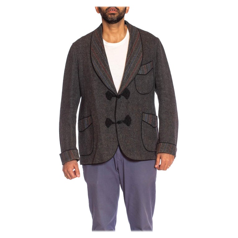 Victorian Wool Double Woven Striped Antique Men's Smoking Jacket For ...