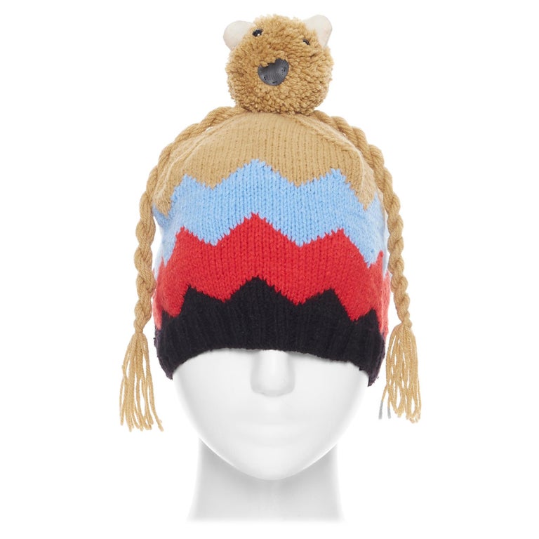 rare WALTER VAN BEIRONDONCK brown blue red chevron teddy bear beanie ...