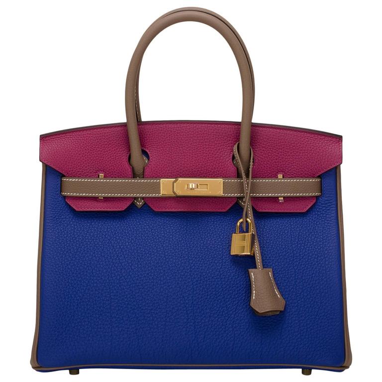 Hermes Hss Tri-color Blue Electric Anenome Togo Birkin 30cm Gold ...