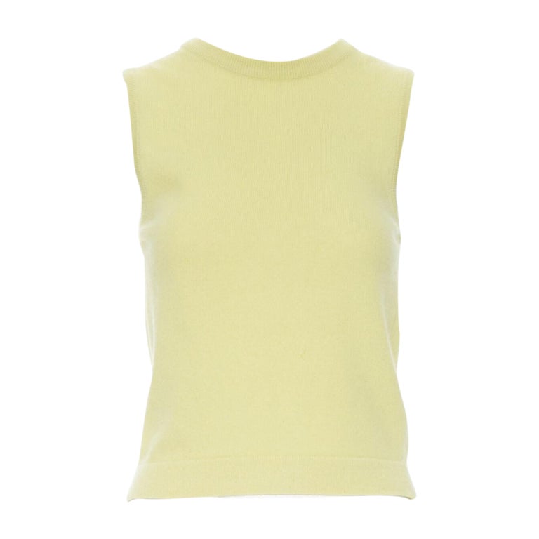 vintage HERMES 100% pure cashmere yellow knitted short sleeveless vest ...