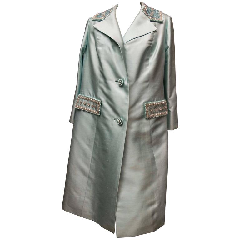 1960s Light Blue Silk Coat For Sale at 1stdibs