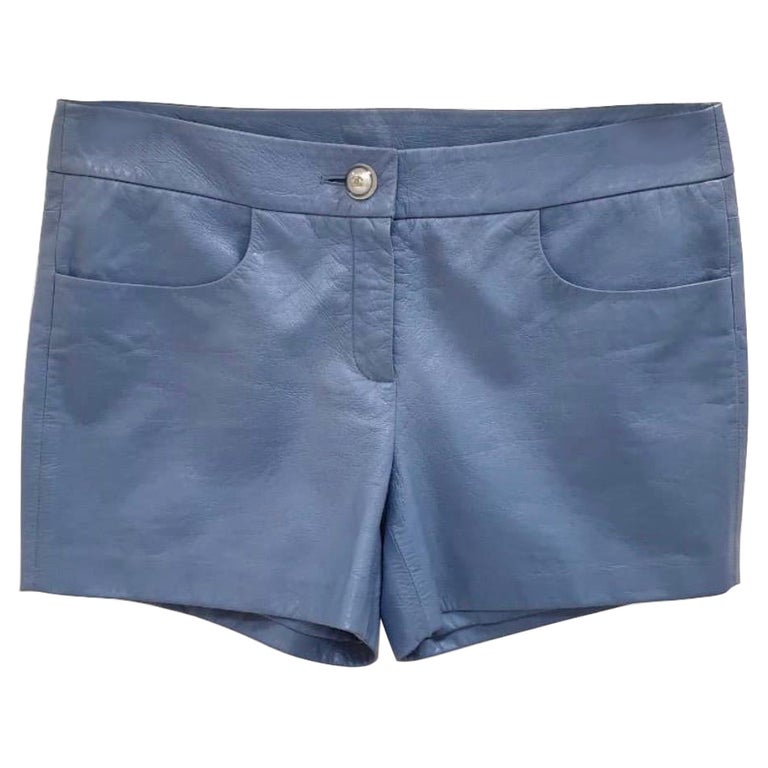 Chanel Blue Leather Mini Shorts For Sale at 1stDibs