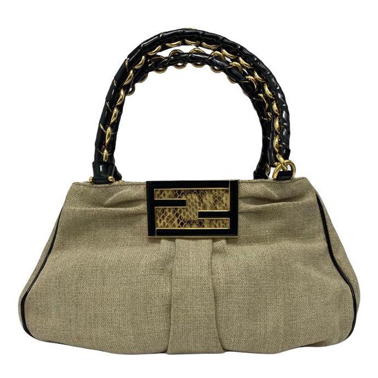 Fendi Beige Canvas Mia Bag For Sale at 1stDibs