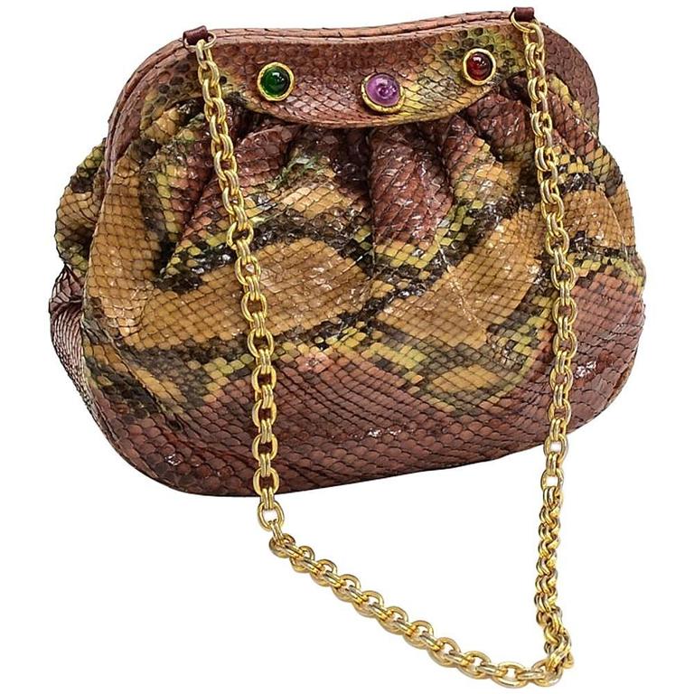 Chanel Rare Vintage Multi Color Snakeskin Cabochon Stones Evening ...