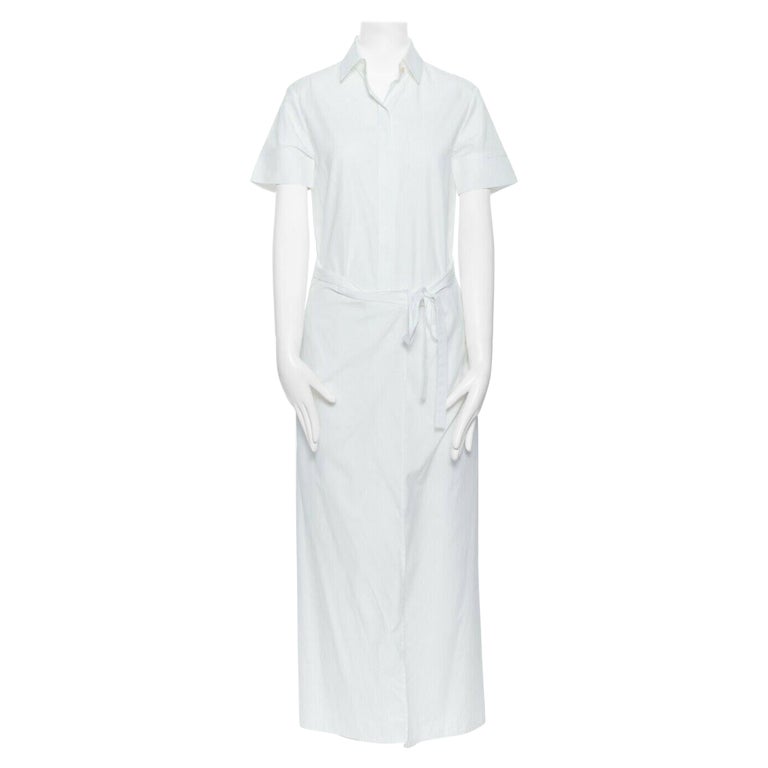 ROSETTA GETTY white cotton maxi long shirt dress apron fold minimal tie ...