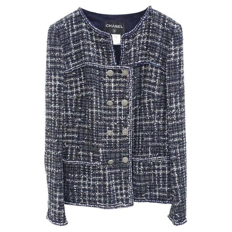 Chanel Midnight Blue Tweed Double Breasted Jacket M For Sale at 1stDibs