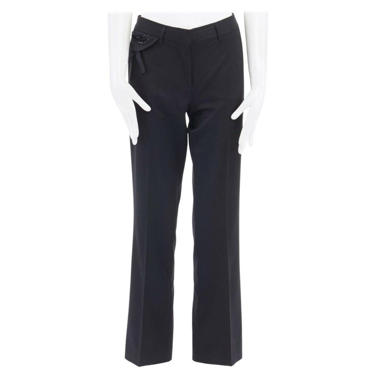 PRADA black sequin bead embellish detail straight leg tailored pants ...