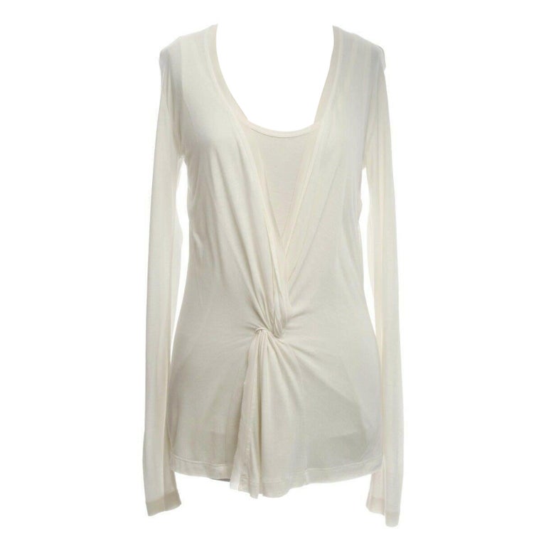BUI BARBARA BUI white draped knotted front viscose silk long sleeve top ...