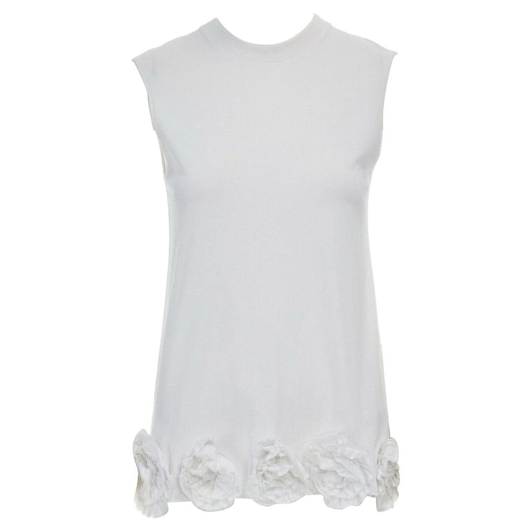 VVB VICTORIA BECKHAM white cotton 3-D floral applique sleeveless tank ...