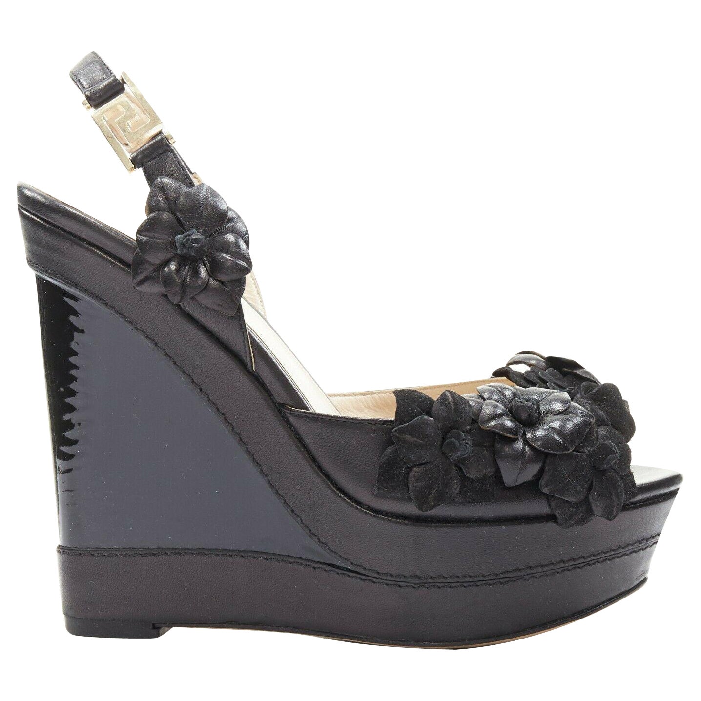 Versace Gold Medusa Black Pointed Gold-Tone Heeled Pumps at 1stDibs ...