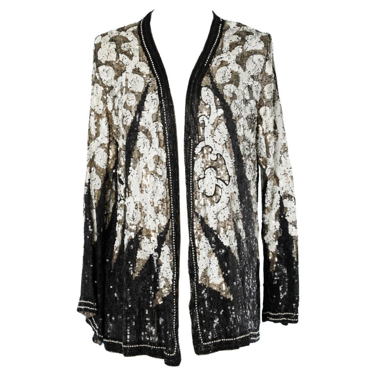 Black, white and grey 1925 full embroidered sequins jacket at 1stDibs