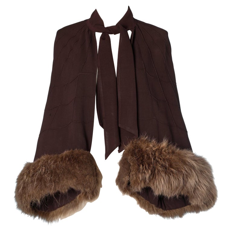 Brown crepe cape with sleeves and furs Worth For Sale at 1stDibs