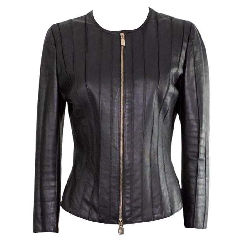 VERSACE COLLECTION BLACK LEATHER Jacket 42 - 6 (M) at 1stDibs