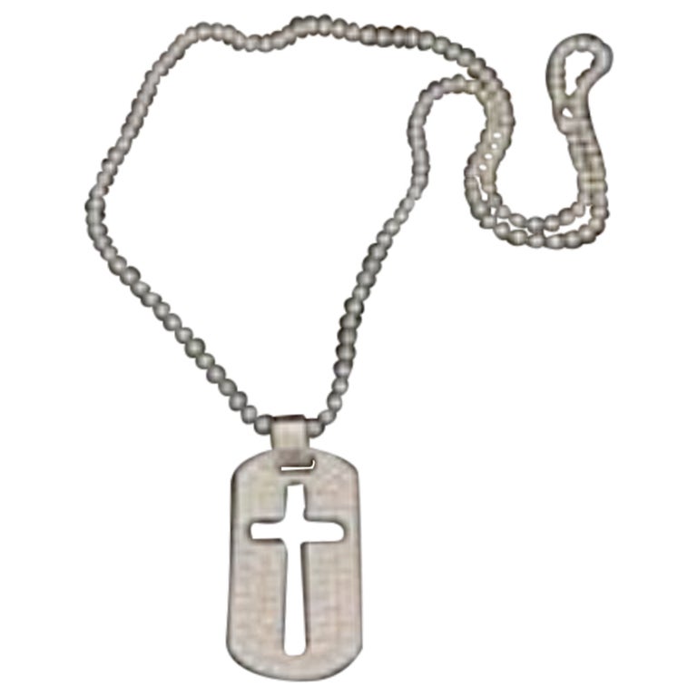 Dolce and Gabbana Sterling Silver Chain Dog Tag Cross Necklace 2400/351 ...