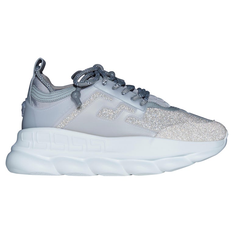 new VERSACE Chain Reaction Reflective Silver Crystal Rhinestone sneaker ...