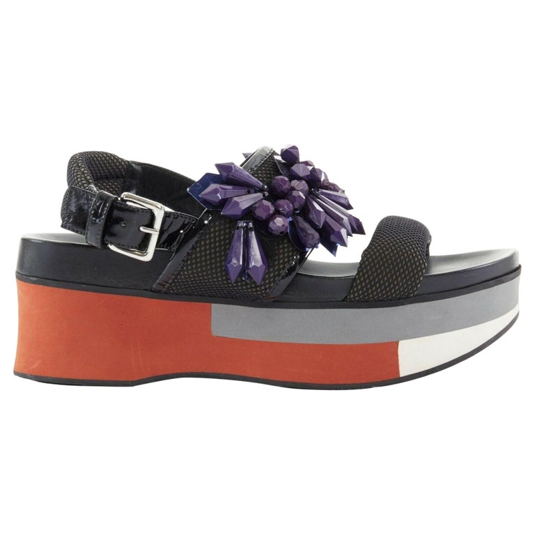 MARNI blue gem embellishment scuba sporty colorblocked platform sandals ...