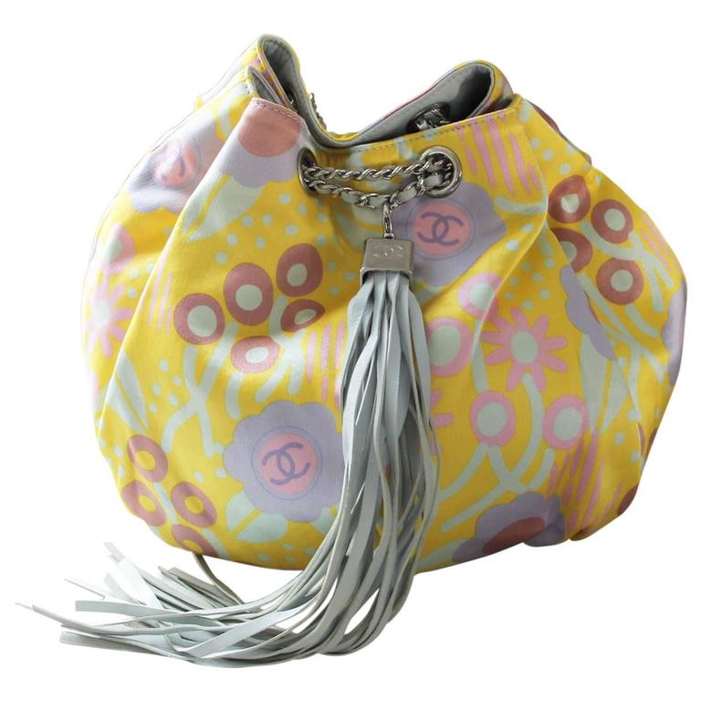 Chanel Limited Edition Pastel Multicolor Satin Drawstring Tassel Bag ...