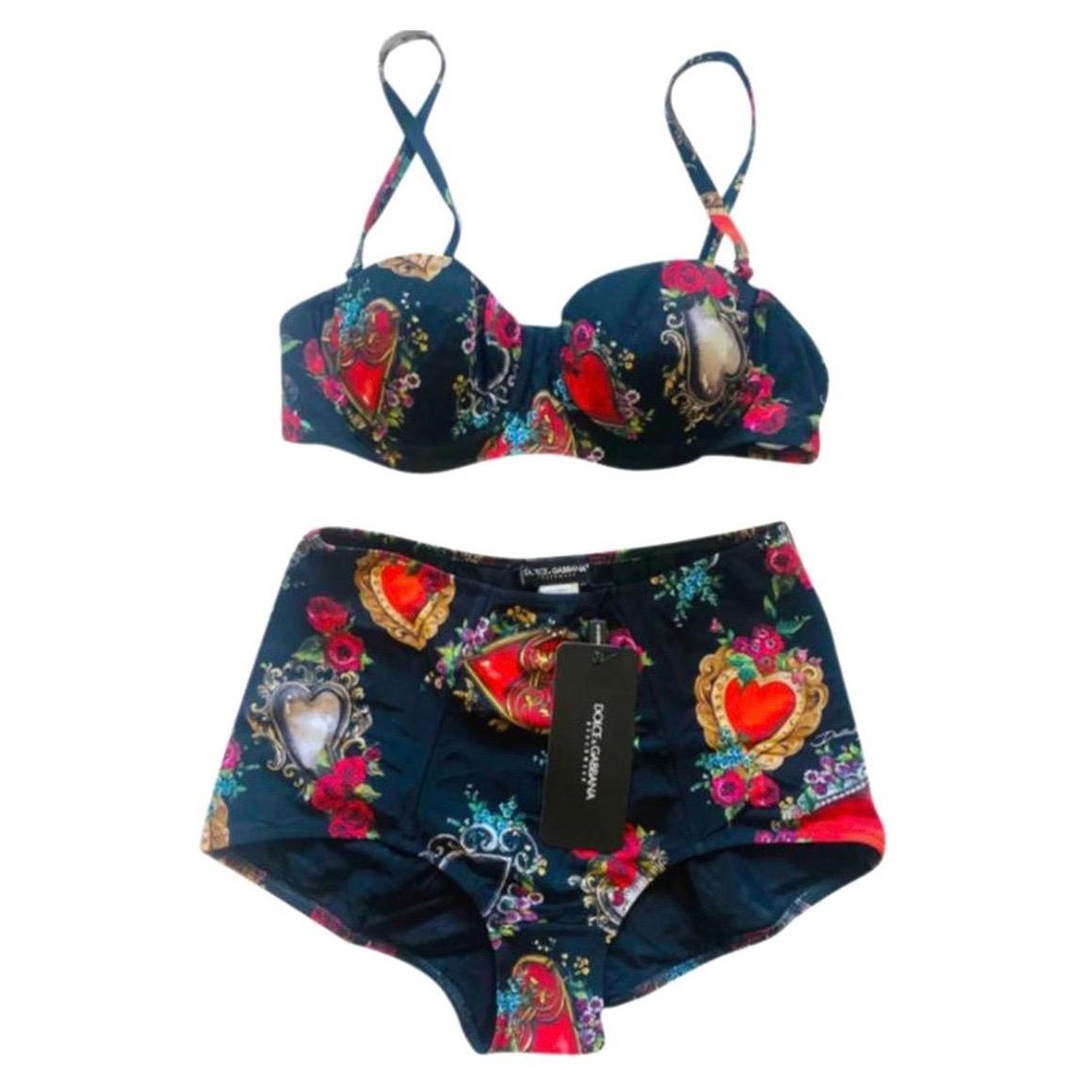 New Dolce And Gabbana Black Playing Card Print One Piece Bathing Suit