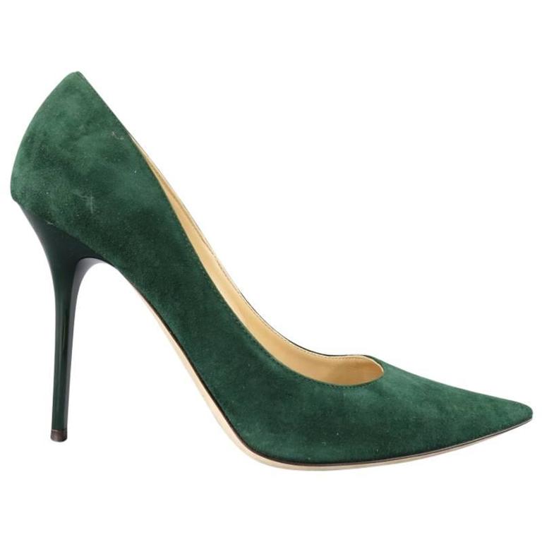 JIMMY CHOO Size 9 Green Suede Pointed Toe Glossy Stiletto -Abel- Pumps ...