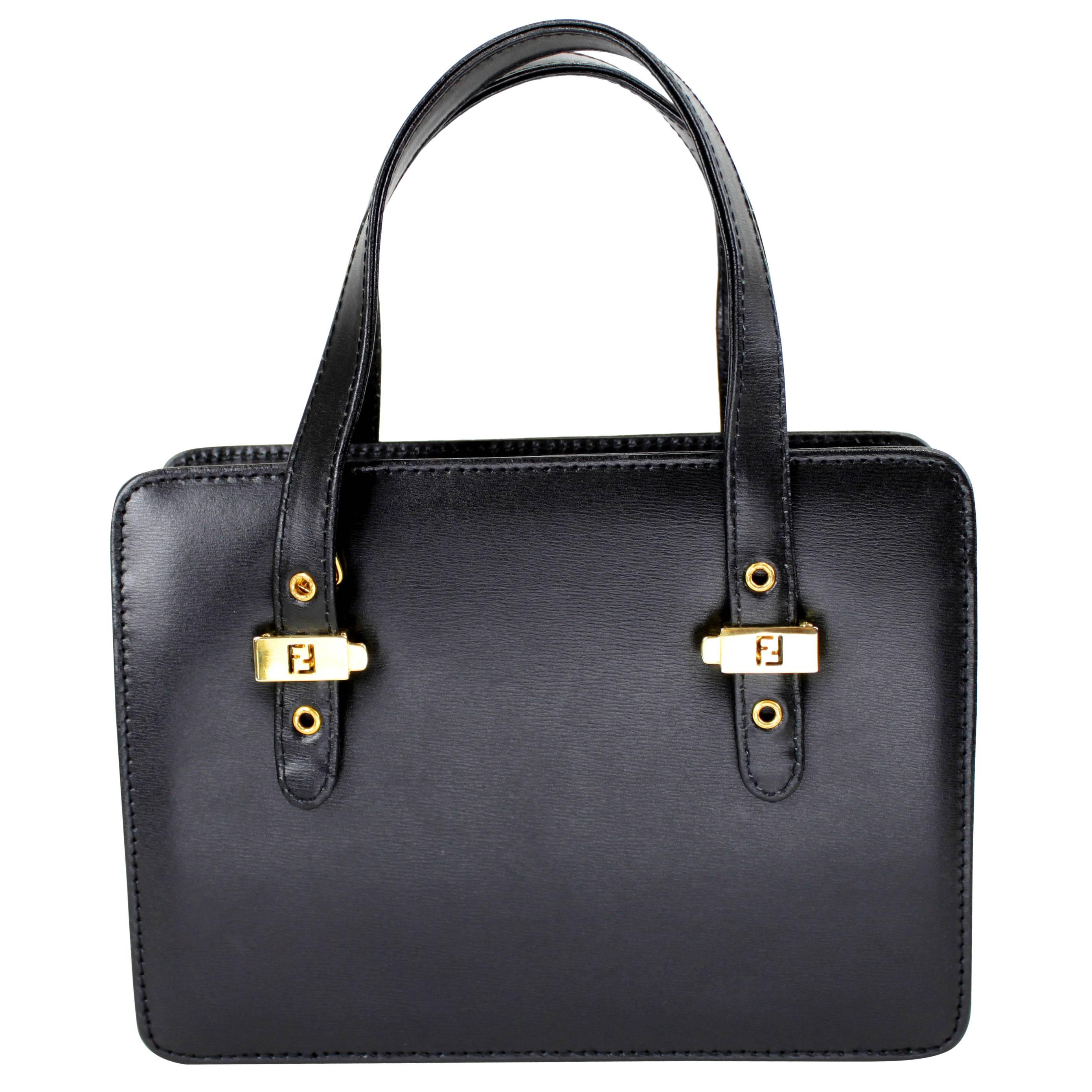 Fendi Black Epi Leather Handbag with Detachable Shoulder Straps at ...