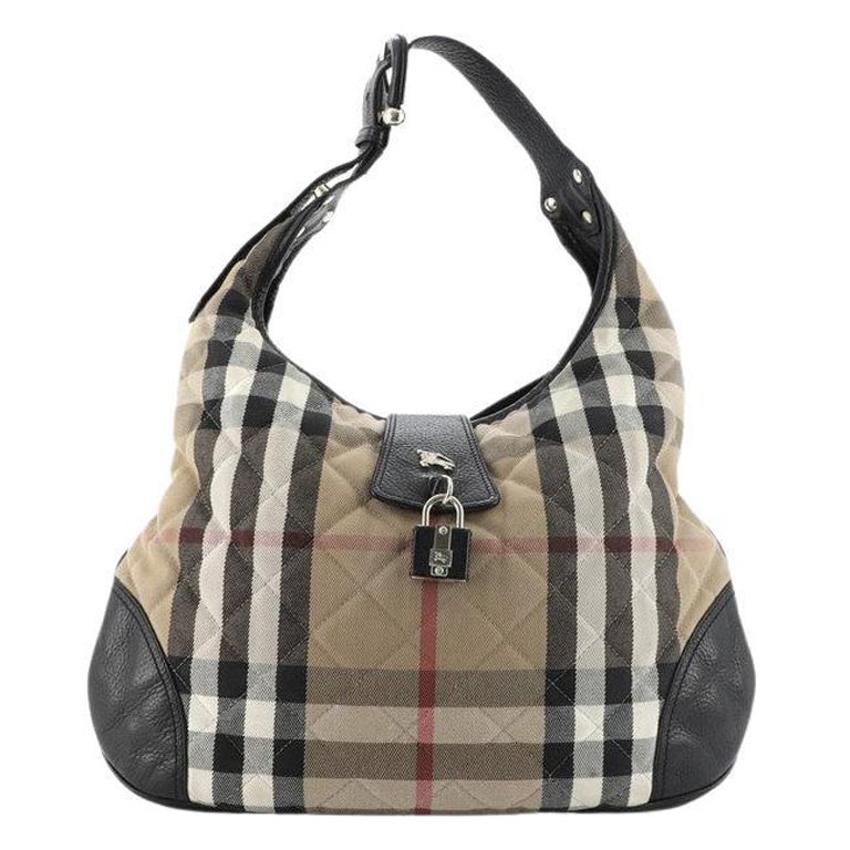 Burberry Brook Hobo Quilted House Check Canvas with Leather Large at ...