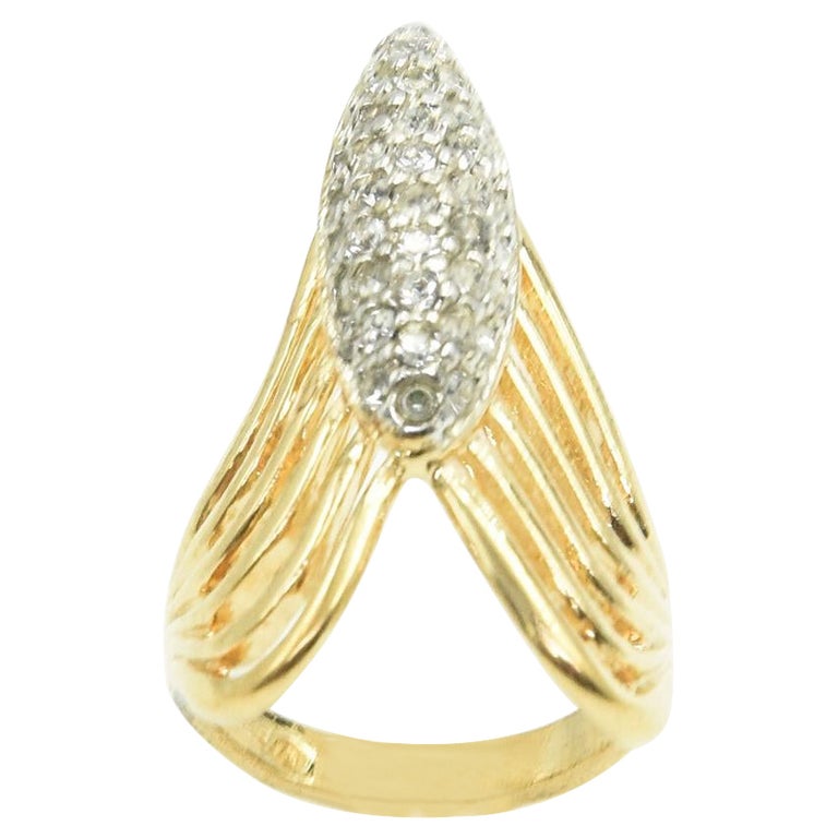 Gold Plated Crystal 'V' Chevron Ring For Sale at 1stDibs