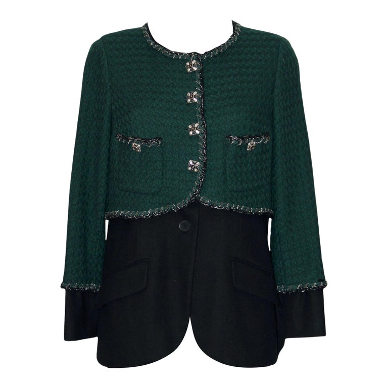 Chanel Green Tweed and Black Jacket Fall Winter 2011 at 1stDibs