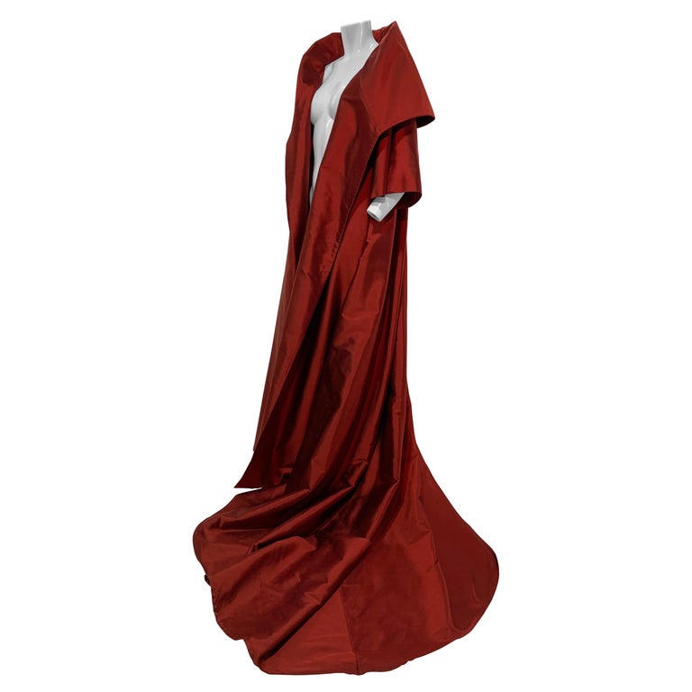 1990 Dior by Gianfranco Ferre Red Changeant Silk Taffeta Opera Coat w ...