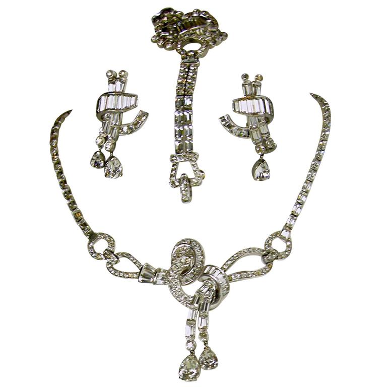 RARE Vintage 40s Mazer Brothers Rhinestone Pendant Necklace, Bracelet ...