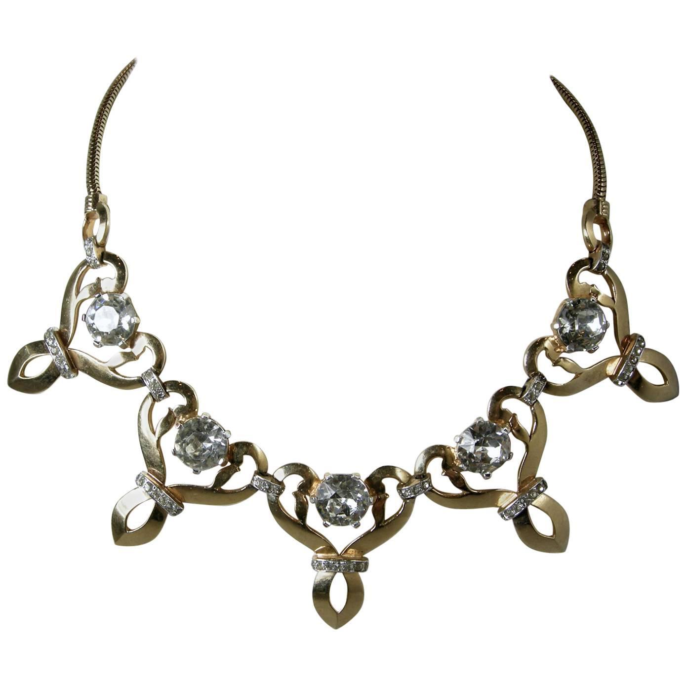 Vintage 40s Mazer Brothers Rhinestone Necklace For Sale at 1stdibs