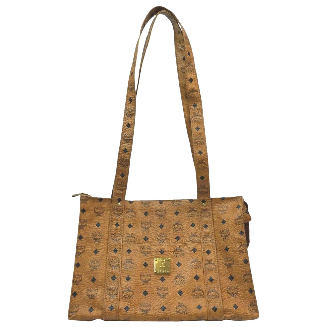 MCM Lion Logo Shopper 869658 Brown Leather Shoulder Bag For Sale at 1stDibs